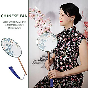 RAZZUM Chinese Fan Embroidery Wedding Fans Chinese Traditional Fruit Hand Fans for Women Hand Circular Fan Fan (Color : Blue, Size : 36X21CM)