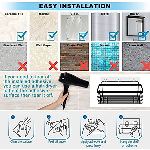 KESOL Shower Caddy + Soap Dish with Hooks Shower Shelf Bathroom Organizer with Hooks,No Drilling Adhesive Shelf,2 Pack (Black)