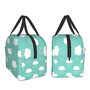 Cute Sky With Rainy Clouds Kawaii Lunch Box Travel Bag Picnic Bags Insulated Durable Shopping Bag Back To School Reusable Waterproof Bags For Man Woman Girls Boys