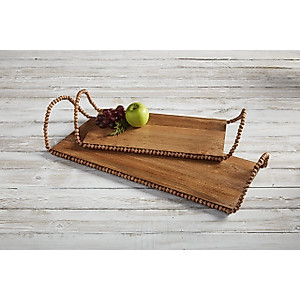 Mud Pie Brown Bead Wood Serving Tray, Small, 22 1/2" x 9"