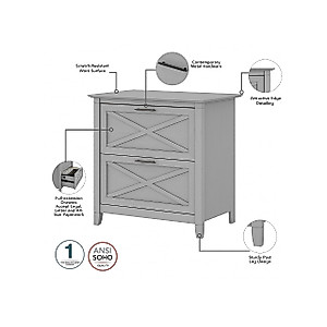 Bush Furniture Key West 48W Writing Desk with 2 Drawer Lateral File Cabinet and 5 Shelf Bookcase in Cape Cod Gray