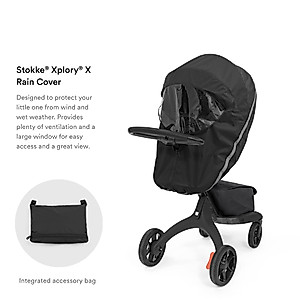 Stokke Xplory X Rain Cover, Black - Keep Baby Dry - Easy to Use, Transport & Store - Integrated Ventilation, Large Window & Safety Reflectors - Made from Water-Repellent Fabrics