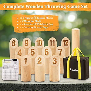 Aivalas Wooden Tossing Game Set, 12PCS Numbered Block Toss Games with Scoreboard & Carrying Case, Outdoor Lawn Backyard Beach Game, Gift for Family Toss Party Group
