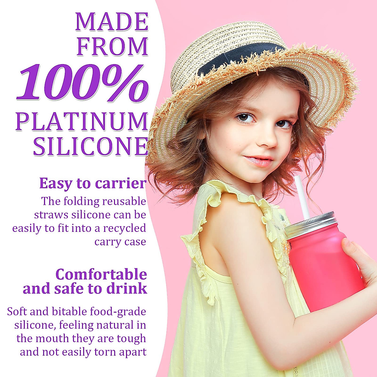 12 Set Reusable Collapsible Straws with Case Silicone Travel Straws Foldable Portable Drinking Straws with Carry Case and Cleaning Brushes for Home Party Travel Picnic