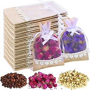 24 Pieces 4 x 6 Inch Rose Drawstring Burlap Bags Linen Organza Lace Bags Drawstring Party Favor Bags Jewelry Pouches Sacks for Wedding Party Bridal Shower DIY Craft