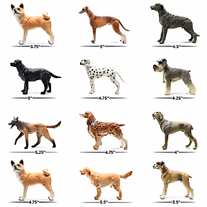 stargo Friendly Dog Figurines for Kids and Toddlers - Plastic Dogs Set of 12 Realistic Play Figures - Non-Toxic Cake Topper, Farm Animal Figurines, 3.5"x5", Age 3+