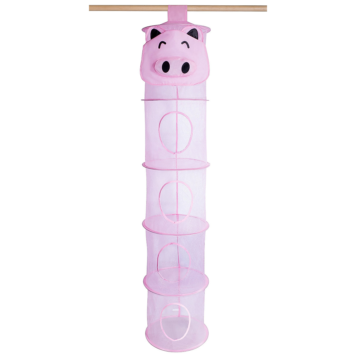 Handy Laundry 5 Tier Storage Organizer - 12" X 59" - Hang in Your Children's Room or Closet for a Fun Way to Organize Kids Toys or Store Gloves, Hats and Mittens. Attaches Easily to Any Rod. (Pig)