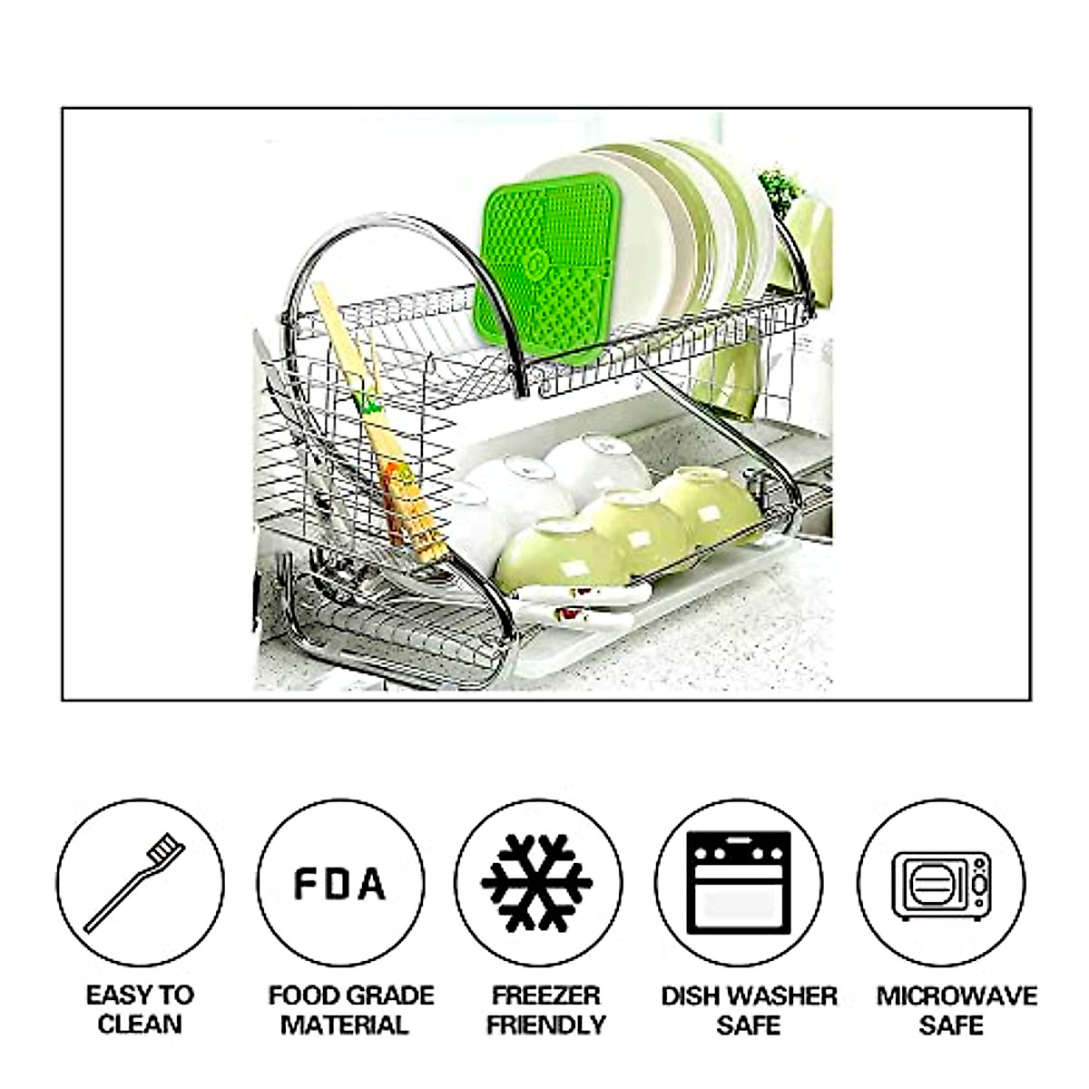 Bikabpet Lick mat for Dogs, Peanut Butter and Slow Feeders for Dogs, Dog Lick Mat with Suction Cups, Apply Dog Bath Grooming to Divert Anxiety，Silicone Scraper and scrubbing Brush (Green01)