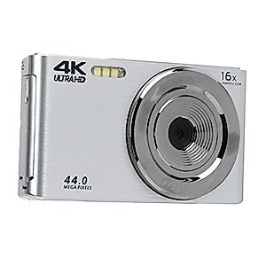 4K Digital Camera,2.8in Screen 16X Digital Zoom Camera, 44MP Shock Proof Plastic Housing HD Camera for Photography,Digital Camera for Kids Video Camera (Silver)