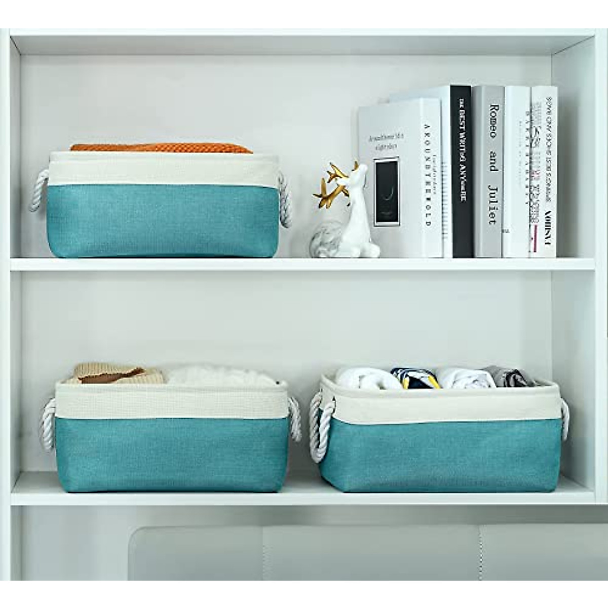 Tegance Storage Baskets Bins for Organizing, Foldable Sturdy Fabric Basket W/Handles, Large Rectangular Decorative Storage Basket for Shelves Nursery Closet Toy Blanket (3 Pack 15.7x11.8x8.3)…