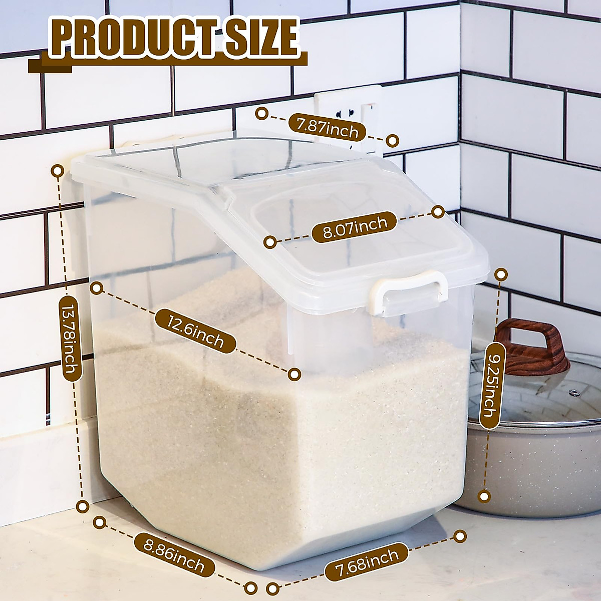 Funnymoom 40 Lbs Rice Storage Container Plastic Flour Rice Storage Bin Cereal Food Rice Holder with Lid Clear Rice Bin Large Rice Box for Kitchen Sugar Pantry Grain Dry Food Organization