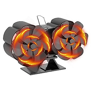 BestYiJo Fireplace Fan, (12 Blades) Wood Stove Fan Heat Powered Thermoelectric Fan,Heat Powered Fireplace Fan, 12 leaves Dual Head Stove Fan, Thermal power Wood Stove Fan for Wood Log Burner Stove
