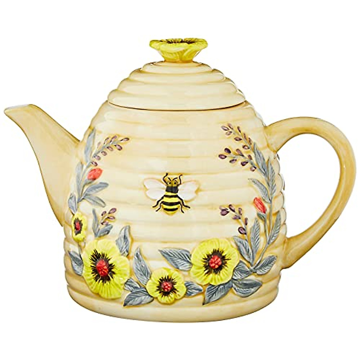 Bee Sweet 32 oz. 3-D Beehive Teapot Ceramic,Multi Colored