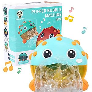 Bathtub Bubble Machine, Bath Bubble Maker Automatic Bath Toy for Baby Toddler Kids, Puffer Shape with Music, Bathroom Blowing Bubbles Funny Gift for Boys and Girls (Globefish Blue)