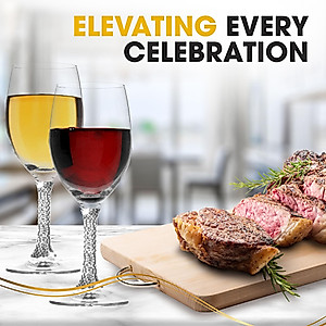 BERKWARE Premium Wine Glasses Set of 2 - Crystal Long Stem Wine Glass with Silver Rhinestone Stem Design - 12 oz