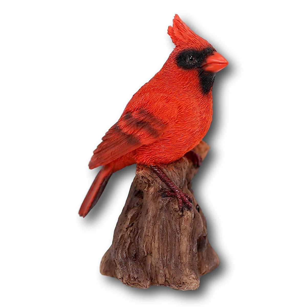 Ebros Gift Realistic Hand Painted Red Cardinal Bird Perching On Tree Stump Guest Greeter with Built in Motion Activated Sensor Chirping Sound Statue 6.5" Tall Taxidermy Home and Garden Sculpture