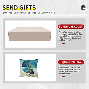 Lviden 7 Pieces Outdoor Patio Furniture Set, Black Wicker Sectional Couch, PE Rattan Conversation Sofa Set with Red Cushions and 5000 BTU Fire Pit Table