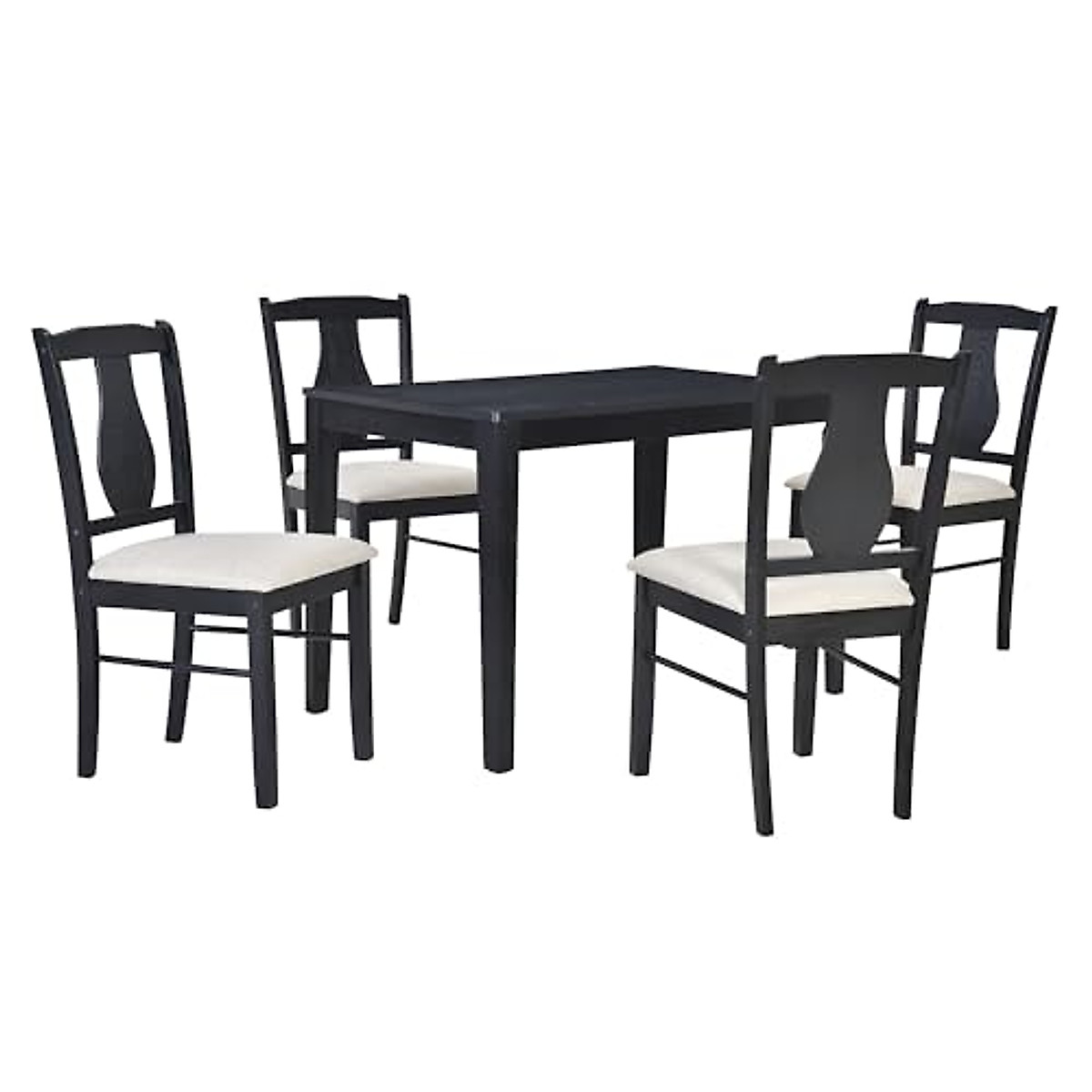 THINK 30 5-Piece Kitchen Dining Table Set, 48” Compact Table & Chair Set for Home, Dinning Room, 2-4 Person, Space Saving Wooden Rectangular Dining Table and 4 Upholstered Chairs-Black