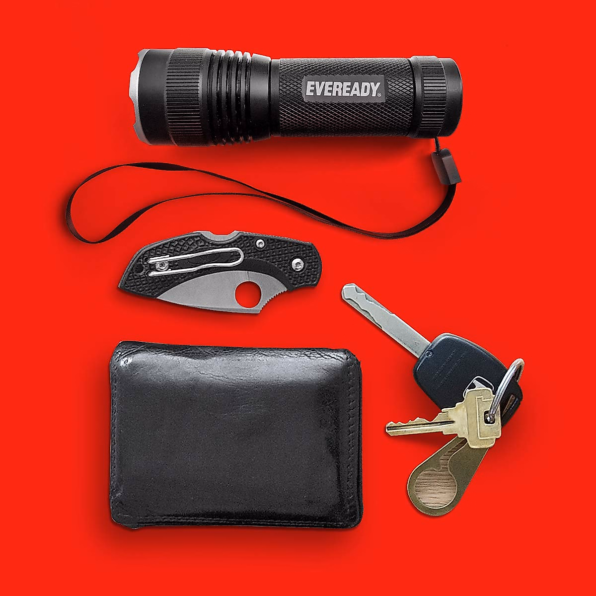 EVEREADY LED Tactical Flashlight, IPX4 Water Resistant EDC Flashlight, Super Bright High Lumens, Zoomable, 3 Light Modes, Heavy Duty Metal Body, Lanyard Included, Black