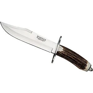 Joker Knife CC100 with Deer Horn Handle, MOVA Steel 7.87 inches Blade, Brown Leather Sheath, Tool for Fishing, Hunting, Camping and Hiking