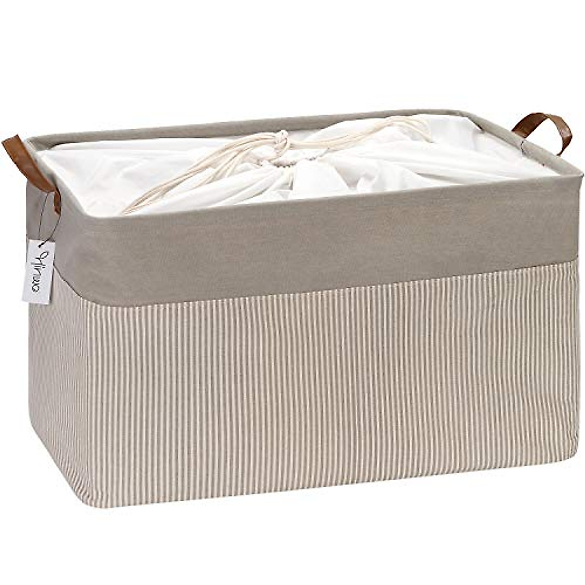 Hinwo 70L Extra Large Capacity Storage Basket with Handles, Canvas Fabric Storage Bin, Rectangle Storage Box, Clothes, Toys Organizer for Nursery, Kid’s Room, 22 x 15 inches, Waterproof, Grey Streak