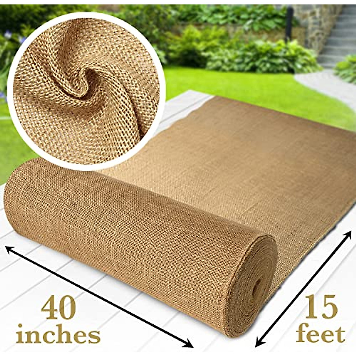 Burloptuous 40"x15 Feet Gardening Burlap Roll - Multipurpose Natural Burlap Fabric, High Density Jute Fiber Material for Decorations, Center Pieces for Home, Rustic Party Décor