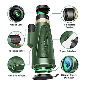Monocular-Telescope 80x100 HD for Adults Larger Vision Monoculars High Powered Smartphone Monocular for Bird Watching Hunting Hiking Camping Wildlife