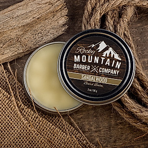 Beard Balm – Sandalwood Blend - Rocky Mountain Barber – with Nutrient Rich Bees Wax, Jojoba, Shea Butter, Coconut Oil – Contains Real Sandalwood Essential Oil