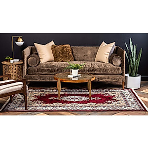 Unique Loom Narenj Collection Classic Traditional Medallion Textured Design Area Rug, 8' x 10' Rectangle, Burgundy/Blue