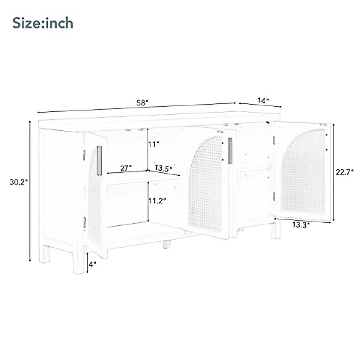 Foyer Tables for Entryway 58 Inch Modern Sideboard Buffet Table Storage Cabinet Console Sofa Table with Adjustable Shelves for Kitchen Living Room, Dining Room, Bedroom, and Hallway, White