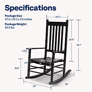 VIVOHOME Oversized Wooden Rocking Chair with Anti-Slip Strips for Noise Reduction, Suitable for Indoor, Porch, Garden, Black
