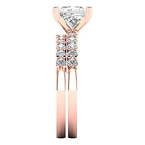 Clara Pucci 2.66 ct Princess Cut Genuine Lab Grown Diamond SI1-SI2 18K Rose Gold Engagement Wedding Bridal Set Ring band Set size 4