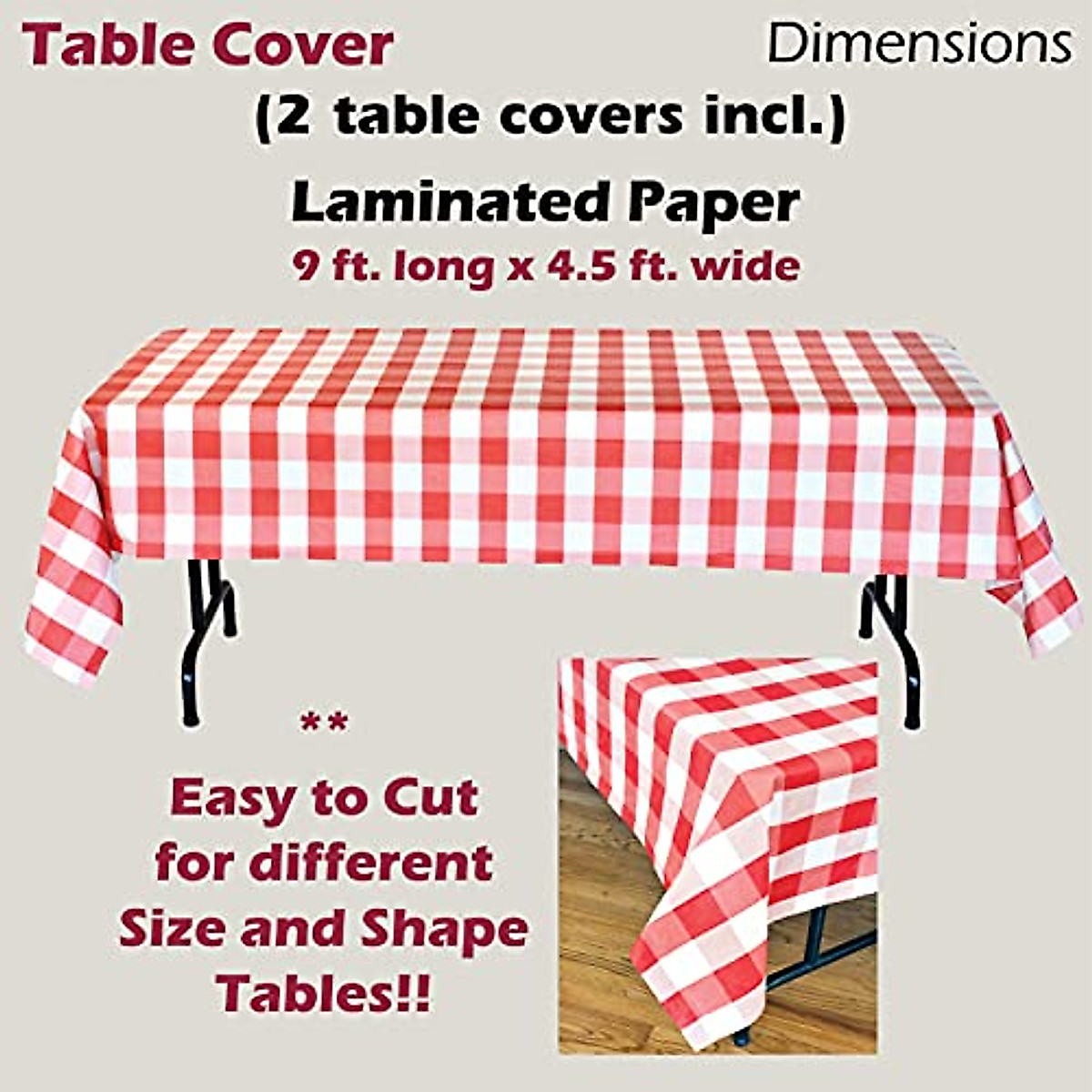 Havercamp Red and White Plaid Table Cover |2 Pack | 54" x 108" | Classic Plaid Collection | Great for Picnic, Barbecue, Cookout, Lumberjack Theme, Playground