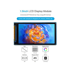 waveshare 1.9inch LCD Display Module 170×320 Resolution 262K Display Colors IPS Screen for Raspberry Pi, Arduino, STM32,Embedded ST7789V2 Driver Chip,SPI Interface