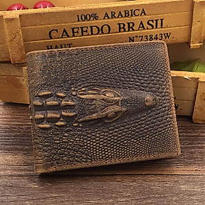 HRS Crocodiile Wallets for Men- Ultra Slim Genuine Leather Mens Bifold Wallet Vintage Personal with Alligator Embossed