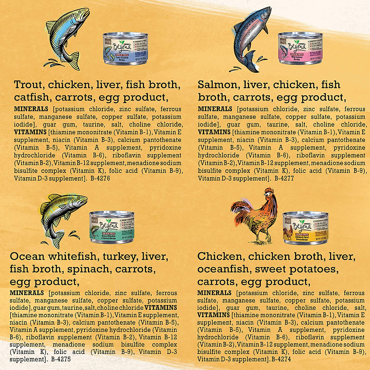 Purina Beyond Grain Free, Natural Pate Wet Cat Food Variety Pack, Grain Free - (24) 3 oz. Cans