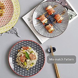 Domini Ceramic Pasta plates,8 inch Salad Bowls,Set of 4,Microwave and Oven Safe Plate with High Edge,Large Wide Bowls/Plates for Serving Dinner,Salad,Oatmeal,Mix-Match Pattern,Gift