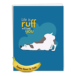 The Best Card Company Big Miss You Greeting Card 8.5 x 11 Inch with Envelope (1 Pack) Jumbo Thinking of You, Just Because Ruff Without You J6586CMYG