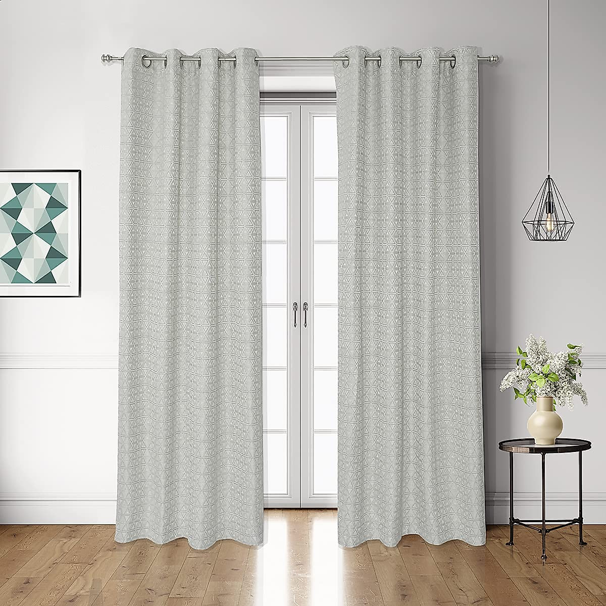 Decoberry Opaline - Set of 2 Curtains - Mint Green Triangle Pattern, Light& Sound Filtering Design, Thermal Insulation - Modern Design with Grommet Heading, 52" X 84"
