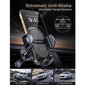 [Deepest Clamp] TORRAS Car Phone Holder Mount [Real Big Phones & Thick Case Perfectly] Universal Sturdy Hook Cell Phone Mount Air Vent [Never Fall Off] Fit for iPhone14 13 Pro Max Samsung Ultra 23 &All