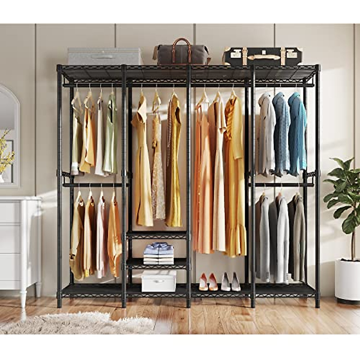 VIPEK V40 Wire Garment Rack Heavy Duty Clothes Rack for Hanging Clothes, Multi-Functional Bedroom Clothing Rack Freestanding Closet Wardrobe Rack, 76 inch L x 15.7 inch W x 75.6 inch H, Max Load 900lbs, Black