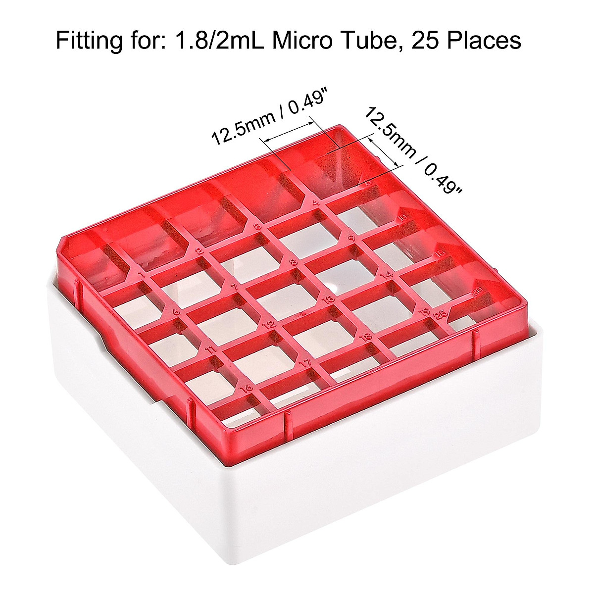 uxcell Centrifuge Tube Freezer Storage Box 25 Places Waterproof Polypropylene Cryogenic Holder Rack for 1.8/2ml Microcentrifuge Tubes Vials Samples, Red Pack of 4