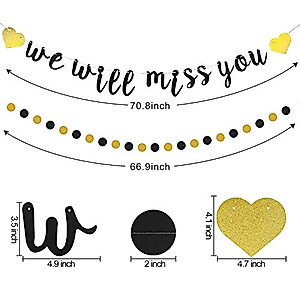 Luxiocio We Will Miss You Banner Balloon Going Away Party Decorations - Farewell Party Decorations Supplies - Black Gold Banner Confetti Latex Balloons for Retirement Office Work Party Sign Decor