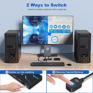 DiamondTiger KVM Switch DisplayPort - DP KVM Switch for 1 Monitor 2 Computers to Share Mouse, Keyboard, Printer, USB 2.0 Device and Ultra HD Monitor, Support 4K 60fps. Display Port Cable Included