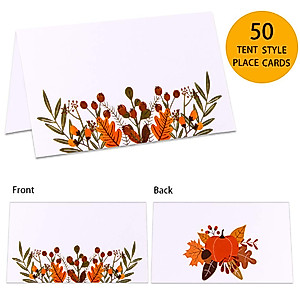 SICOHOME Fall Harvest Place Cards - 50 Packs Thanksgiving Name Cards for Table Setting Small Paper Tent Cards Pumpkin Table Place Cards Wedding