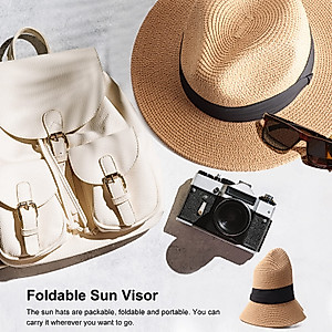 DRESHOW Women Panama Hat Fedora Beach Sun Wide Brim Straw Roll up Hat UPF 50+