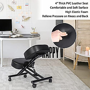 Ergonomic Kneeling Chair Office,Build Healthy Back & Upright Posture,w/4” Thickened Cushion and 30”Adjustable Height,Flexible& Lockable Wheels,Adjustable Knee Stool for Bedroom, Study, Living Room