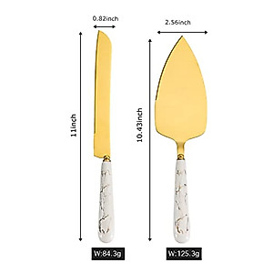 AXIAOLU Wedding Cake Knife and Server Set, Gold Cake Knife Set for Wedding, Stainless Steel Ceramic Handle Cake Pie Serving Set Gift for Anniversary Birthday Parties (White)