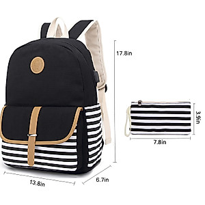 EZYCOK School Backpacks for Teen Girls Women, Lightweight Cute Bookbag Canvas Laptop Backpack with USB Charger Port, Travel Backpack for Girls