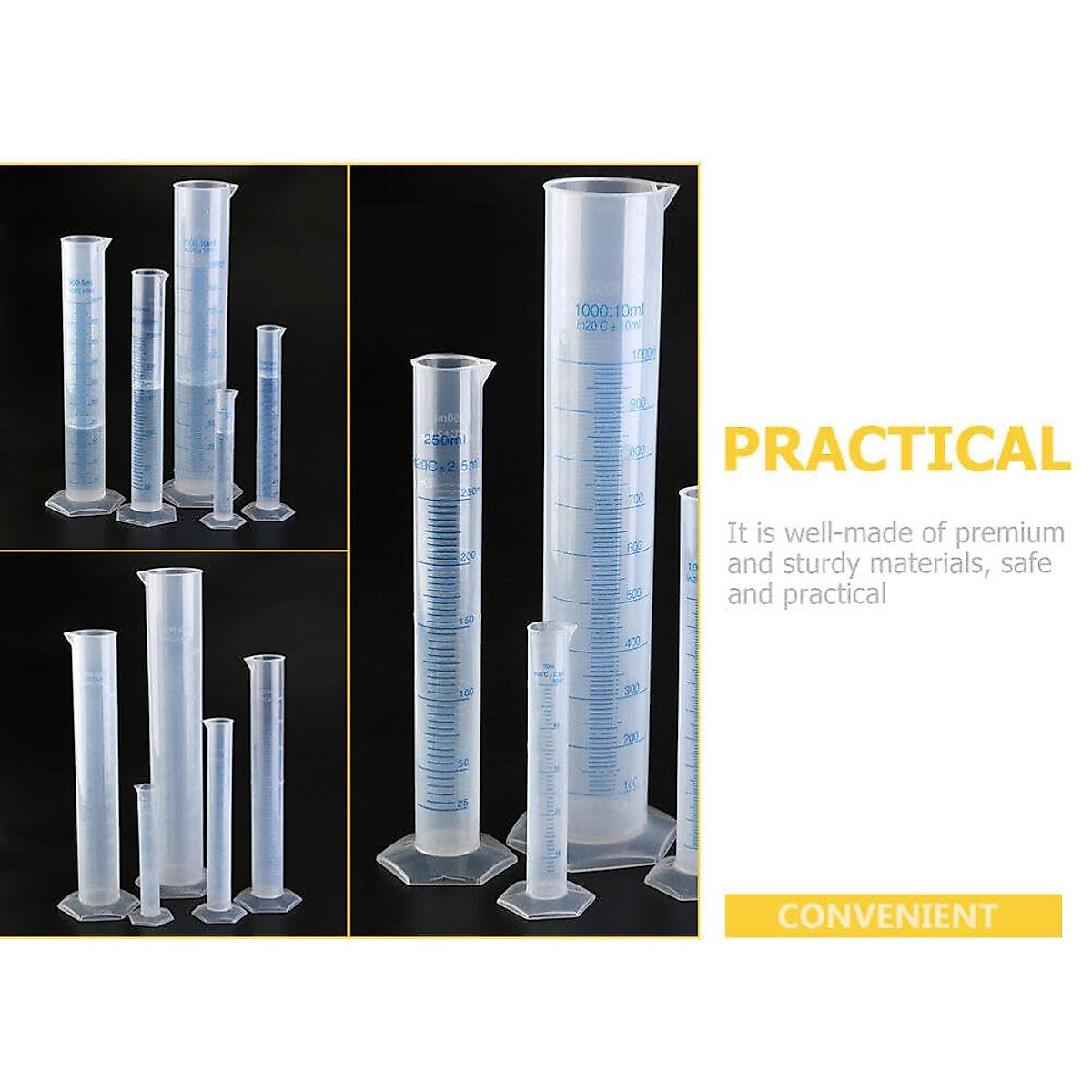 FOMIYES Measuring Cups Plastic 5pcs Plastic Measuring Cylinder Set-50ml/100ml/250ml/500ml/1000ml Graduated Cylinder Safety Cylinder for Laboratory Liquid Measuring Cups